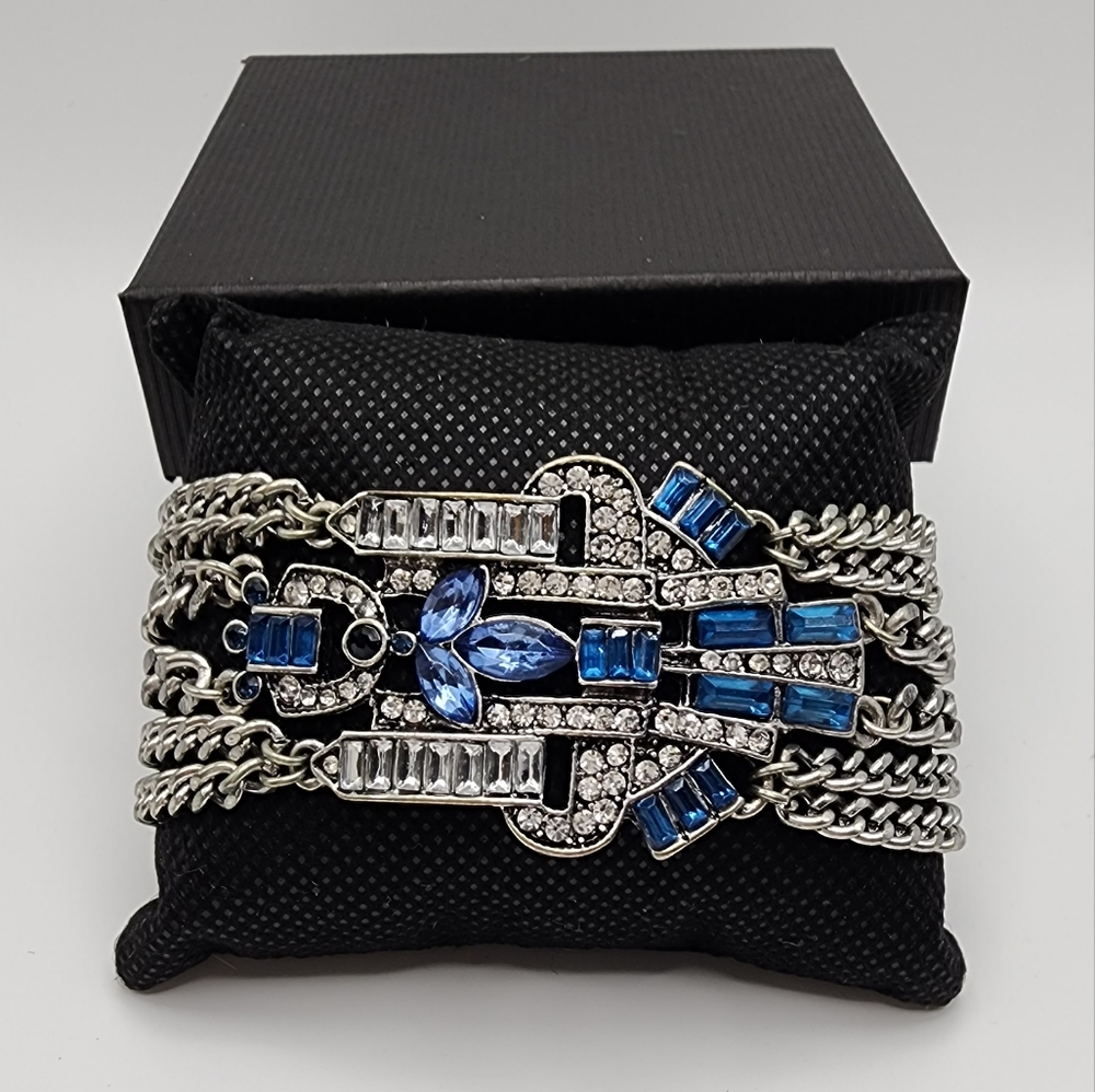 Blue And White Crystal Chain Bracelet - Gem